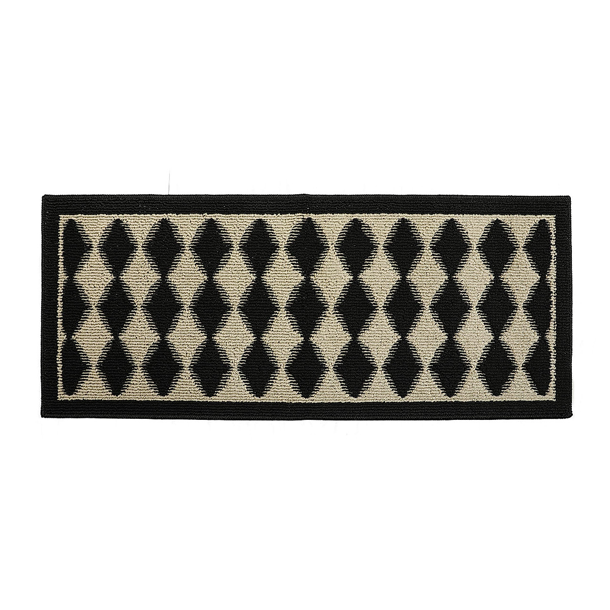 Marina Decoration Decor Luxury Non-Slip Rubber Backing Safety Ultra Water Absorbent Soft Woven Fluffy Runner Area Carpet Floor Mat Indoor Kitchen Rug, Black Pumice Geometric Design 2 Pieces Set