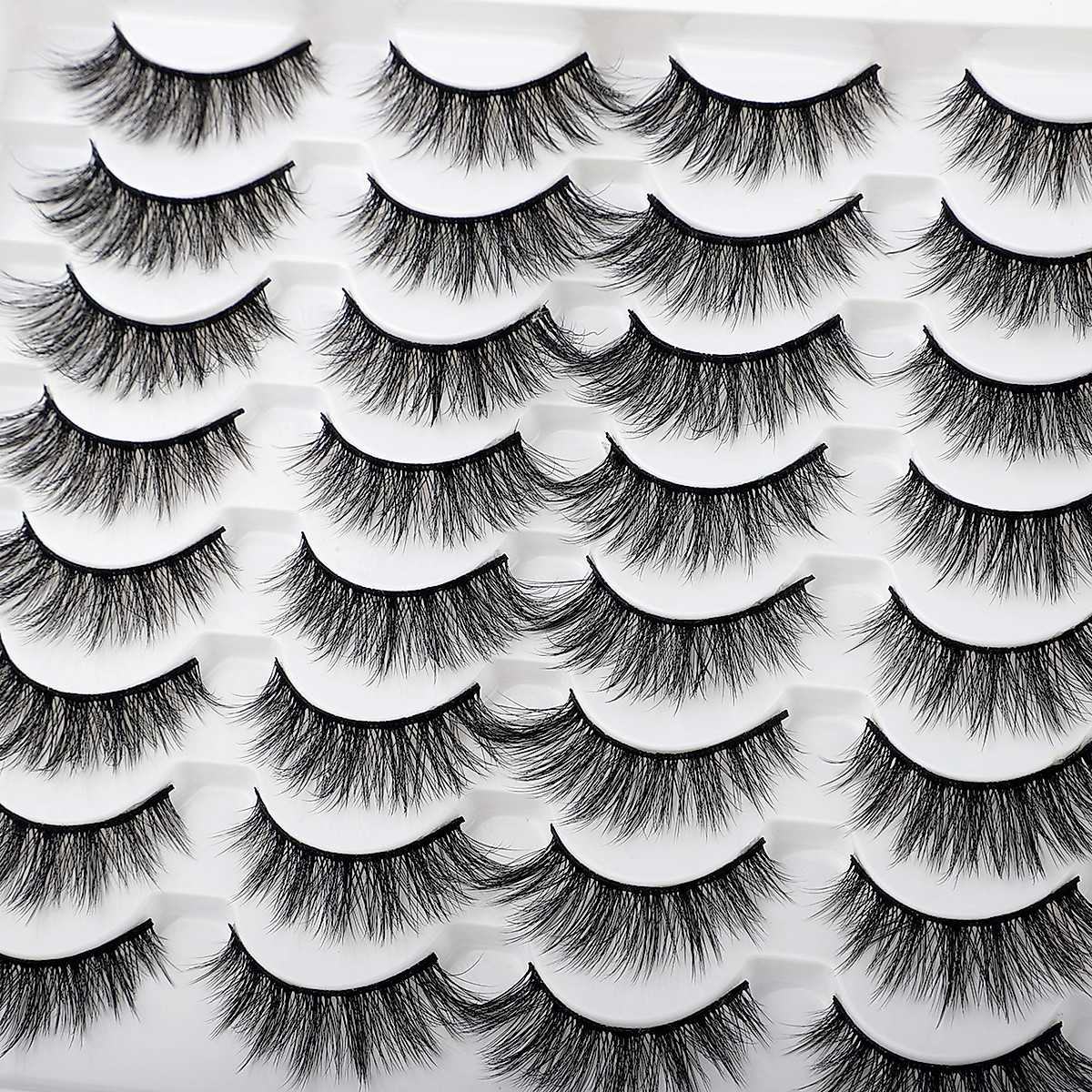JIMIRE 16 Pairs False Eyelashes Fluffy Natural Fake Lashes 3D Volume Lashes Pack for Cat-Eye Look