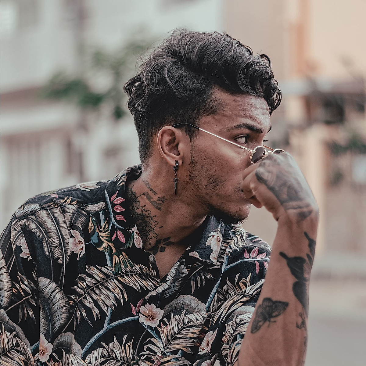 SAILIMUE 8Pairs Surgical Stainless Steel Huggie Hoop Earrings For Men Women Hypoallergenic Punk Hip Hop Cool Goth Earrings Black Silver Vintage Feather Drop Dangle Earrings Set