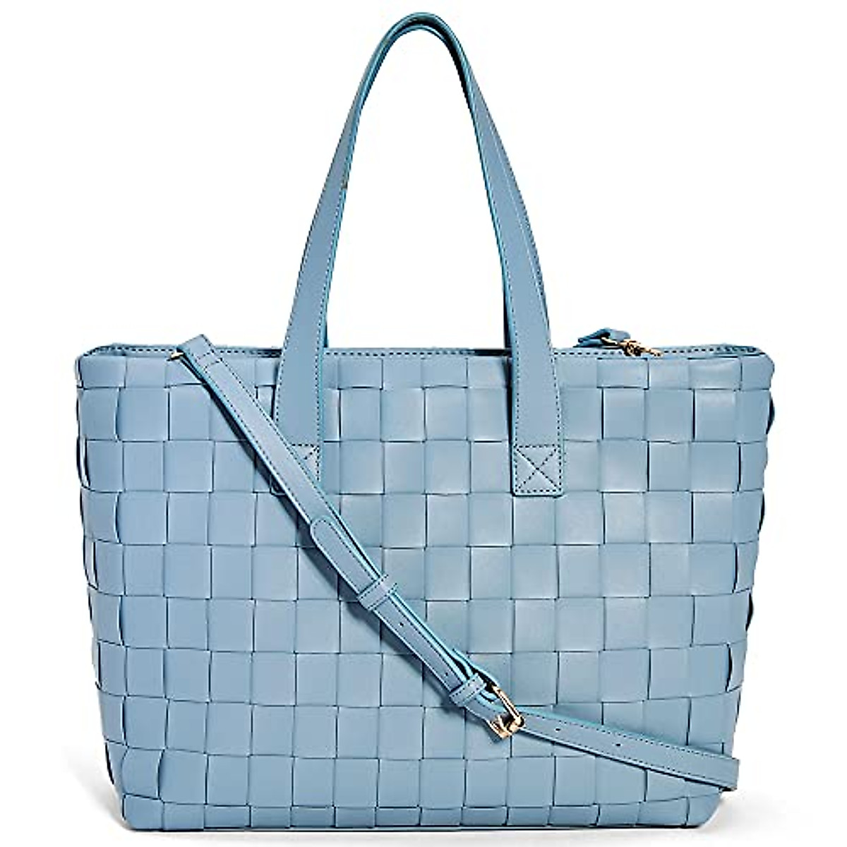 Like Dreams Women's Large Vegan Leather Woven Quilted Top Handle Missy Fashion Tote Bag (Blue Grey)
