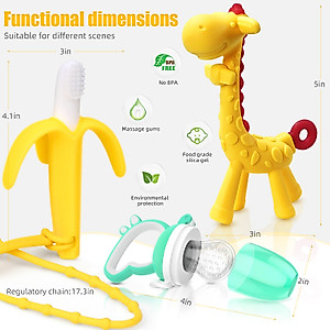 SHARE&CARE Baby Teething Toys for Girls and Natural Organic Fruit Feeder Pacifier/Baby Teether Chew Toys Fresh Food Feeder/ 1 Teethers and 1 Feeder with 3 Silicone Sacs (Yellow)