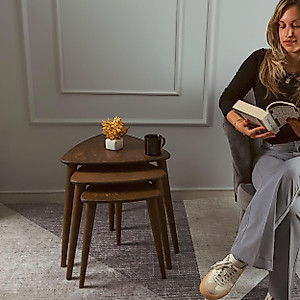 TriHome, Solid Nesting Table Set of 3, Birch Mid Century Pebble Tables with Wood Tapered Legs, Portable Modern Side Coffee Tables, Handmade Home Furniture, Farmhouse, Living Room, Nightstand, Triangle