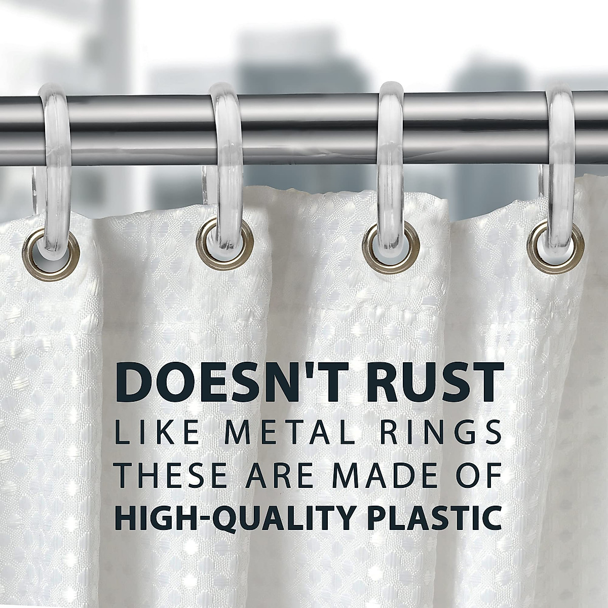 DecorRack 24 Clear Jumbo Shower Curtain Rings, 2 Sets of Large Plastic C Shape Shower Hooks, Ring Hangers with Clip for Bathroom Shower Curtain Rod (Set of 24)