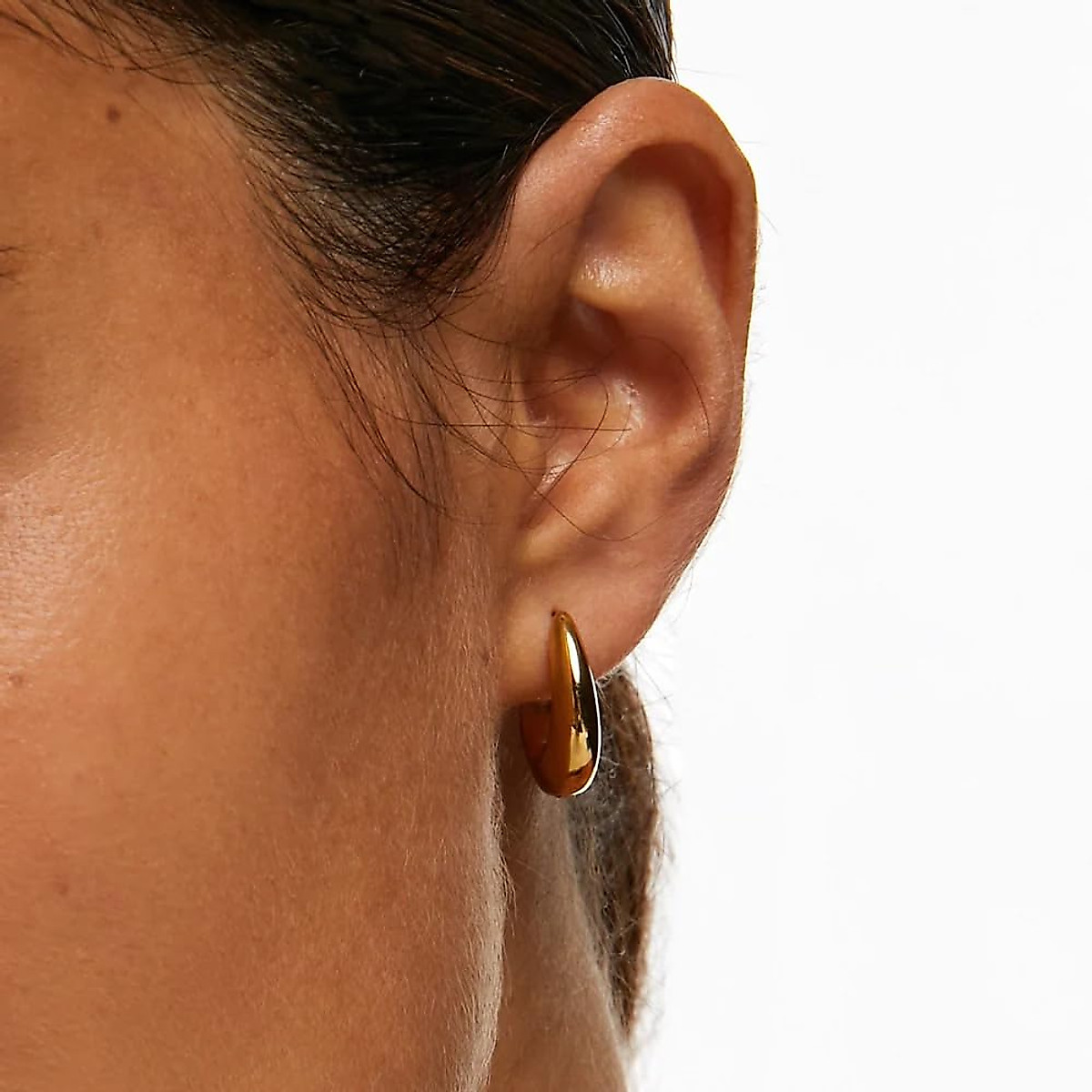 Hey Harper Iris Earrings Gold Huggie Hoop Earrings Dangle Drop - Waterproof & Sweatproof Dainty Gold Hoop Earrings for Women - Heart Pendant Earrings with 14K Golden Color PVD Coating