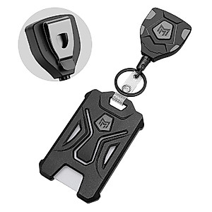 MNGARISTA Retractable Badge Holder and Heavy Duty Badge Keychain with Belt Clip, 31.5" Cord, 9oz Retraction, Tactical ID Card Holder with Retractable Badge Reel Key Chain, Black