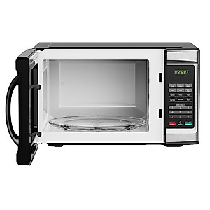 Black+Decker 1000 Watt Stainless Steel Small Microwave Countertop Oven with 6 Cooking Modes, Digital Touch Controls, and Display, Black