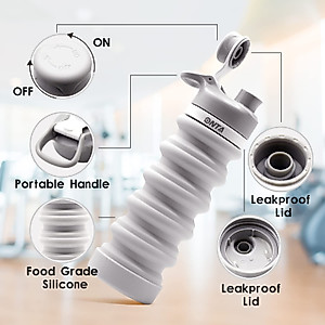 ONTA Collapsible Water Bottle- BPA Free Silicone Foldable Water Bottle for Travel,Silicone Portable Leak-Proof Travel Water Bottle 20oz, gray