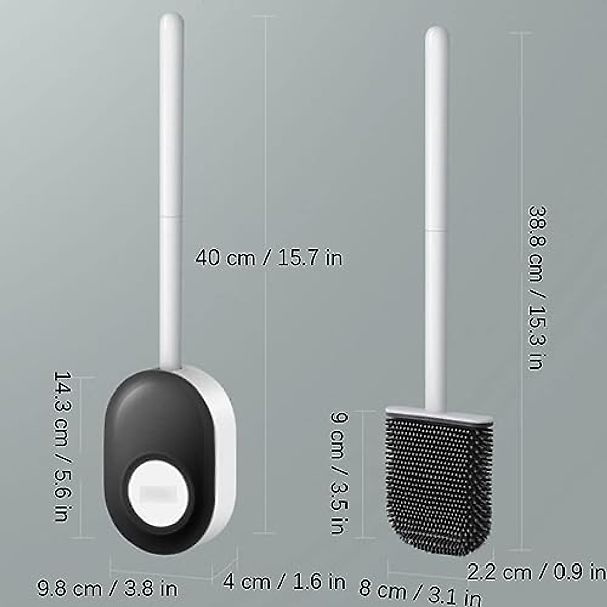 Silicone Toilet Bowl Brush with Extended Handle Toilet Brush Stylish Wall Mount Toilet Cleaner Brush with Vent Holder Set