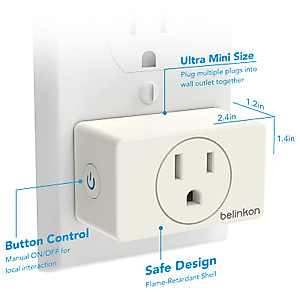belinkon Ultra Mini WiFi Smart Plug with Energy Monitoring - Compatible with Alexa, Google Home, Smart Life App - FCC/Rohs Listed and No Hub Required - 15A Wi-Fi Outlet for Smart Home (4 Pack)