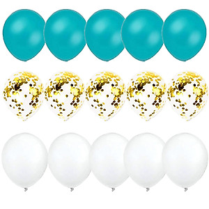 Teal White Gold Balloons Teal White Gold Birthday Decorations Women 15pcs Balloons Teal Gold Bridal Shower Decorations/Turquoise Gold Wedding Decorations