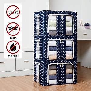 Oxford Fabric Storage Box with Steel Frame,Foldable Stackable Container Organizer with Large Window & Carry Handles Bedroom Closet Organization for Clothes Bedding Sheets Blanket Pillow