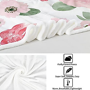 Floral Throw Blanket, Pink Rose Floral Throw Blanket, Soft Cozy Flannel Flower Blankets, Fluffy Fuzzy Rosebuds Wildflowers Print Blankets for Girls Women Gifts Home Sofa Couch Bed Decor, 50x60 Inch