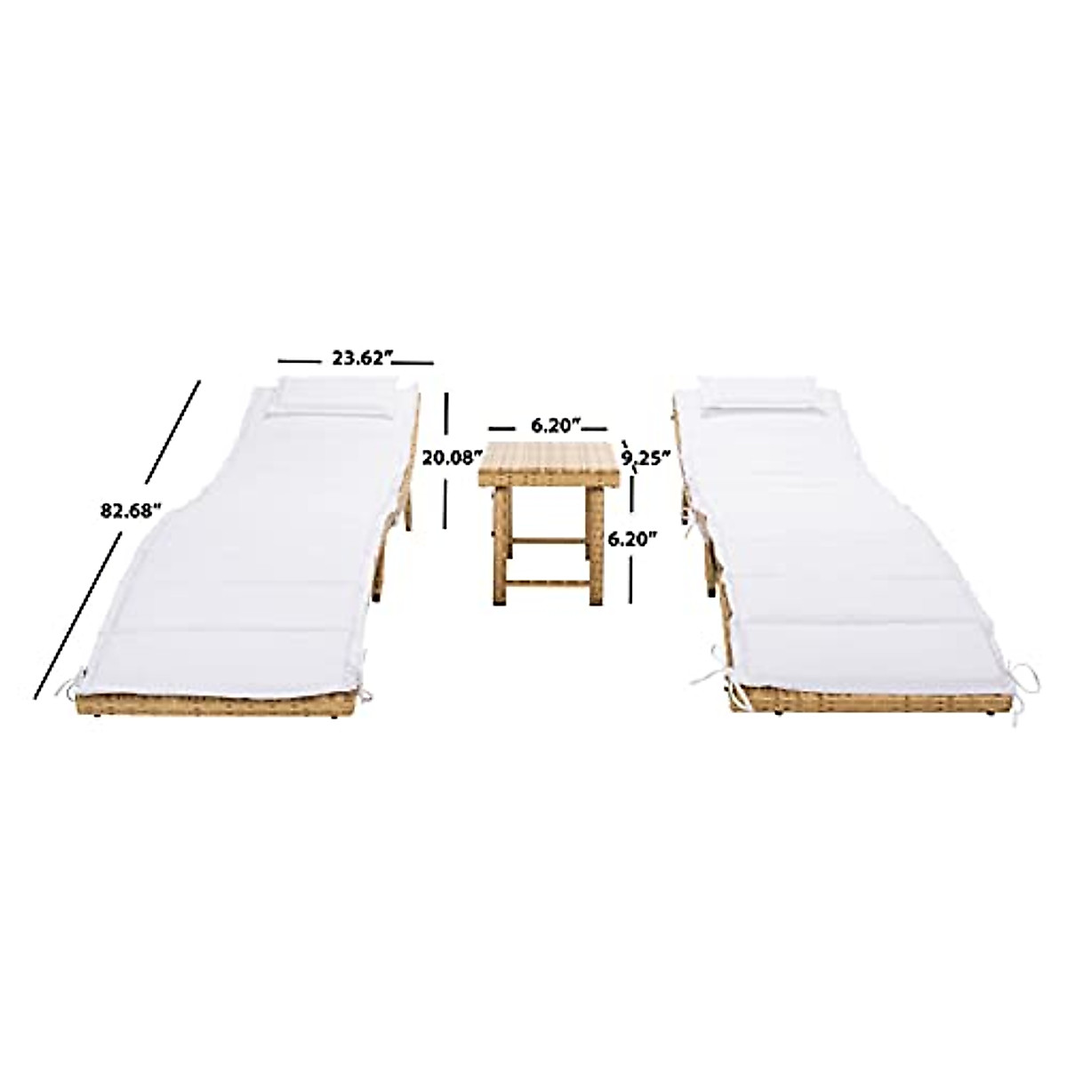 SAFAVIEH Outdoor Collection Carew Natural/White Cushion 3-Piece Chaise Lounge Chair Set with Table (PAT7720D)