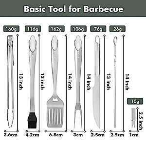 CTCCORC Grill Tool Set 20PCS, BBQ Tool Sets with Durable Barbecue Spatula, Grill Knife, Fork, Tongs, Skewers, Portable Storage Bag, Heavy Duty Stainless Steel Outdoor Cooking Camping Grilling Tools