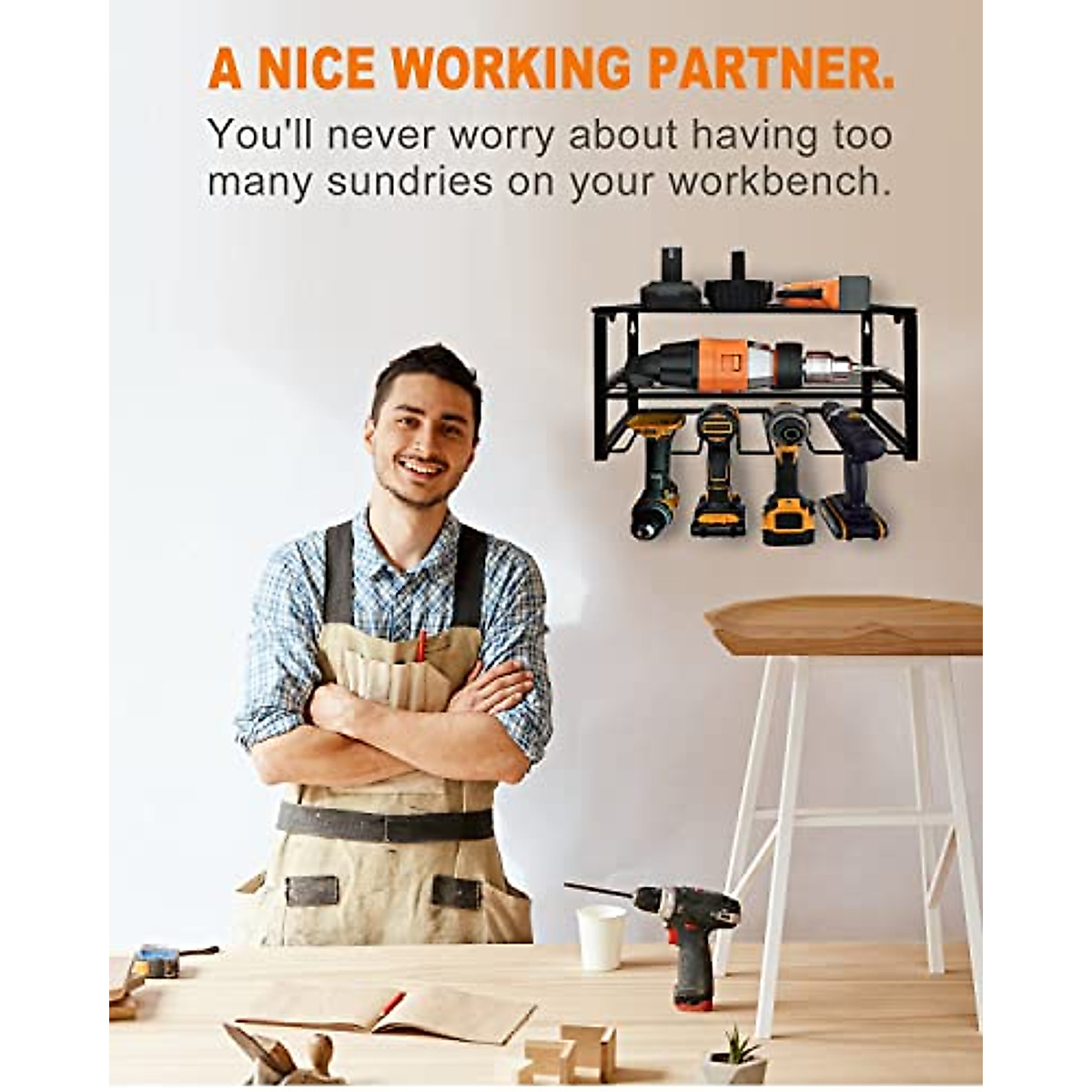 DECMIOX Power Tool Organizer, Wall Mounted Storage Rack, 150lb weight limit Heavy Duty Floating Tool Shelf, Utility Holder for Drill & Screwdriver, Christmas Gift for Men Dad Father's Day