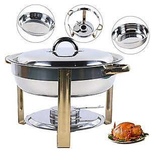 Chafing Dish Buffet Set, Stainless Steel Chaffing Server Set, 4L Large Capacity Chaffing Warming Tray, Round Buffet Warmer Set for Brunches, Catering, Parties, Wedding