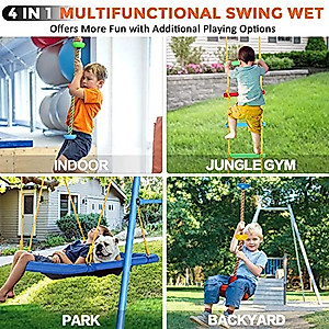 Plohee Swing Sets for Backyard, 550lbs Heavy-Duty Kid Swing Set with Two Swing Seats, Climbing Rope, Climbing Ladder for Outdoor Playground Ages 3-9 (Yellow&Blue)