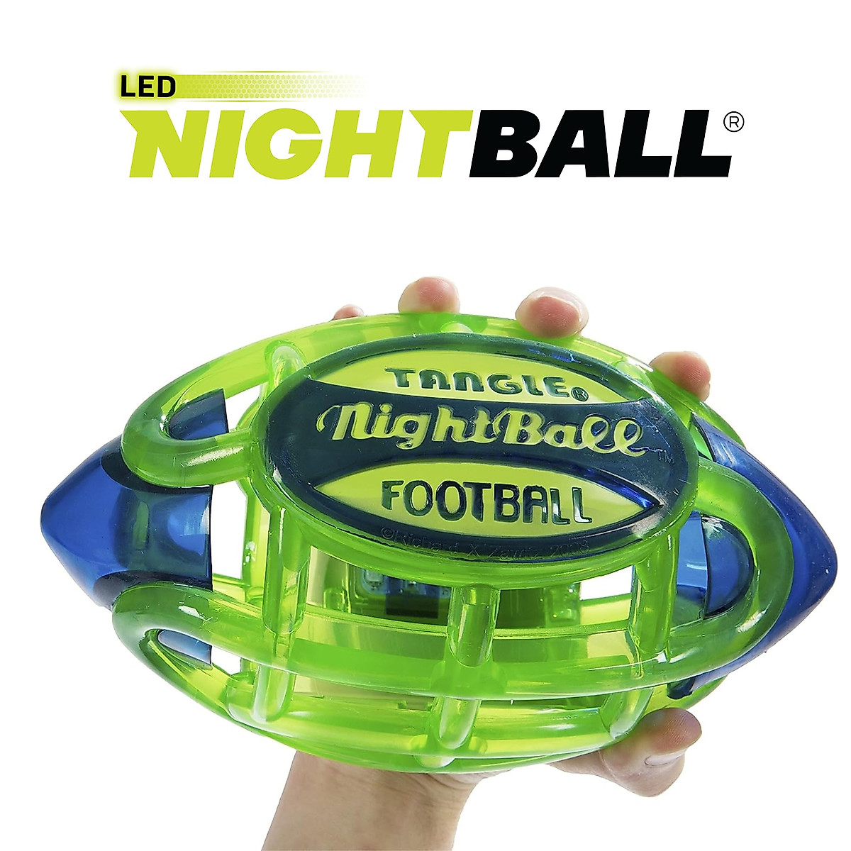 Tangle NightBall Glow in the Dark Light Up LED Football, Green with Blue