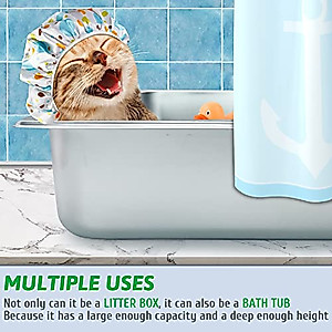 Fhiny Stainless Steel Litter Box for Cat, Large Size With High Sides and Non Slip Rubber Feet Cat Toilet Non Stick Smooth Surface Litter Pan Never Absorbs Odors Stains or Rusts Durable Kitten Supplies