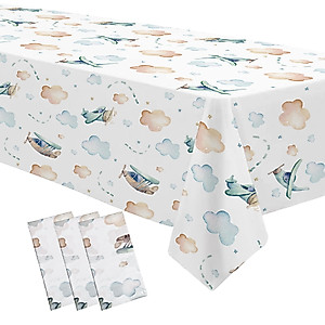 HIPVVILD Airplane Party Decorations Tablecloth - Disposable Airplane Birthday Party Supplies Tablecover, Airplane Theme Birthday Baby Shower Decorations Table Cloth - 3 Pack (54in x 108in)