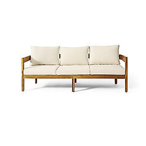 Merax 76.5" Outdoor 3 Seater Patio Sofa Acacia Wood Frame Conversation Set with Cushions