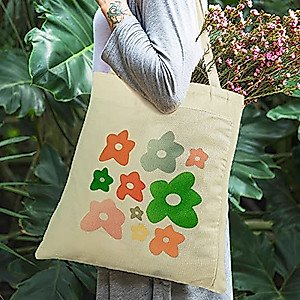 Frienda Aesthetic Canvas Tote Bag Floral Shopping Bag Flower Reusable Grocery Bag for Women Camping Travel Birthday Party FavorsCute Style