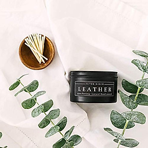 River Birch Candles Leather Scented Candle | Premium, All-Natural, Non-Toxic, Soy Candles | 8 oz. Black Matte Tin Travel Candle | Cozy Relaxing Gifts for Home
