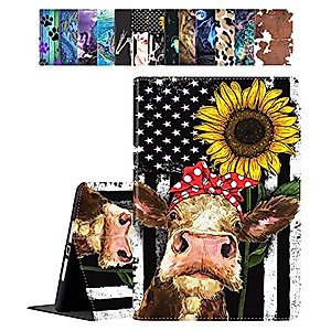 iPad Mini 6 Case, iPad Mini 2021 6th Generation Case Auto Sleep/Wake Multi-Angle Stand for iPad Mini 6th Gen 8.3 Inch , American Flag Sunflower Heifer
