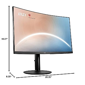 MSI Modern MD271CP, 27" Monitor, 1920 x 1080 (FHD), Curved VA, 75Hz, TUV Certified Eyesight Protection, 4ms, HDMI, Displayport, USB C, Tilt, Swivel, Height Adjustable, Pivot,Black
