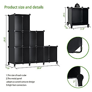 FUNLAX Cube Storage Organizer, 12x12 inches 6 Cube Shelves Units, Closet Storage Organizer System, Expandable Corner Book Shelf Shelving Stackable Closet Shelves for Bedroom, Living Room, Office Black