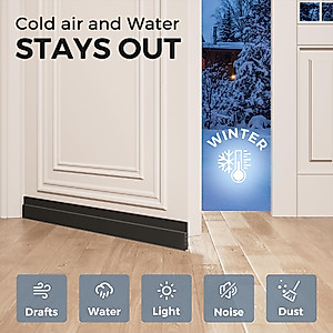 GroTheory 2 Pack Under Door Draft Stopper, Home Improvement, Weather Stripping Door Seal, Bottom of Door Sweep, Garage Window Blocker Noise Dust Insulation Draft Guard, 39" L, Black