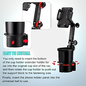 Cup Holder Phone Mount for Car, Cell Phone Cup Holder Car Mount, Car Cellphone Large Adapter Long Arm with 360 Degree Rotation, 2 in 1 Car Cup Phone Holder Fits Most Bottles and Smartphones