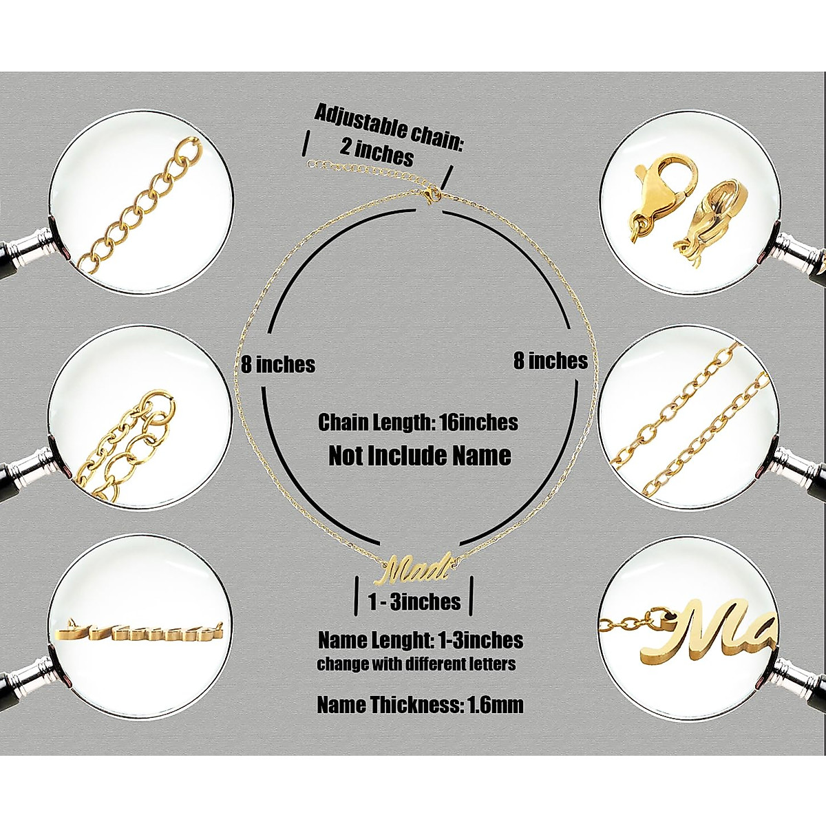 Aoloshow Personalized 4 Name Necklace Stainless Steel Custom Any Names Necklaces Jewelry for Womens New Mom Bridesmaids