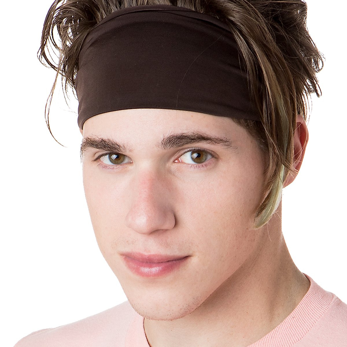 Hipsy Xflex Basic Adjustable & Stretchy Wide Sports Headbands for Men (Basic Brown)
