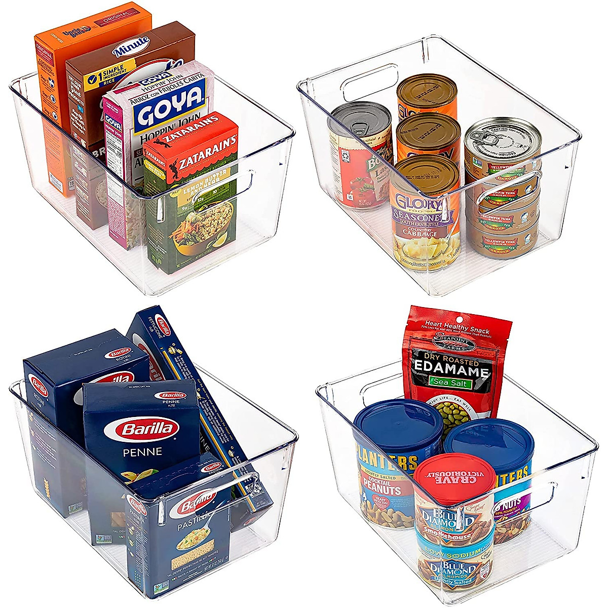 Homeries Pantry Organizer, Clear Storage Bins, for Kitchen, Pantry, Cabinets, for Storing Packets, Spices, Sauce, Snacks, Cans 11”x8”x6” (Pack Of 6)