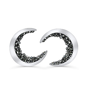 ONDAISY 20G 14K Rhodium Plated Black Cz Boho Gypsy Planet Half Sun Crescent Sailor Luna Moon Ear Studs Piercing Earrings