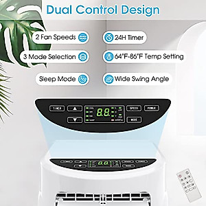 COSTWAY Portable Air Conditioners, 8000 BTU Air Conditioner Unit spaces up to 230 Sq.Ft with Remote Control Dehumidifier Function Window Wall Mount, 4 Caster Wheel, Sleep Mode and 2 Fan Speed