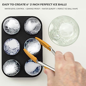 HONYAO Whiskey Ice Ball Mold, Silicone Ice Ball Maker Mold with Individual Lid Easy Fill and Release Round Sphere Ice Mold for Cocktails Bourbon - 2 inch 6 Ice Balls