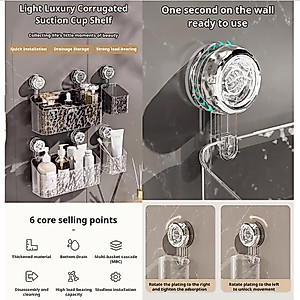 2024 Suction Shower Caddy, Light Luxury Style Glacier Pattern Suction Cup Shelf Multifunctional Bathroom Shower Basket Wall Mounted Organizer Shelf Removable Shower Basket for Home (Small+Large)