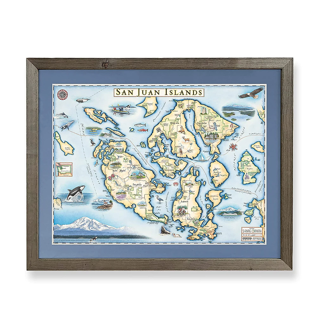 San Juan Islands Hand-Drawn Map – 24x18 Vintage-Style Lithographic Print – Made in USA