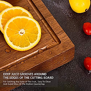 Acacia Wood Cutting Board for Kitchen(16" X 11"), Large Wooden Kitchen Chopping Boards 1.3 Inch Thick with Juice Groove and 3 Compartments as Cheese Board for Meat and Vegetables