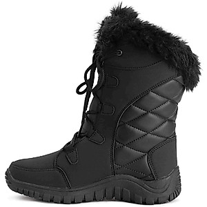 POLAR Womens Quilted Faux Fur Cuff Winter Duck Rubber Sole Durable Snow Rain Outdoor Boots - Black Leather - EU40/US9 - YC0654