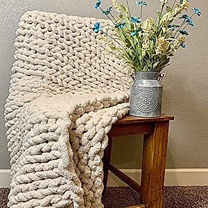 INNDUN Chunky Knit Blanket Throw (40x60 inches) Handwoven Interior Decoration Gift Sofa Beige
