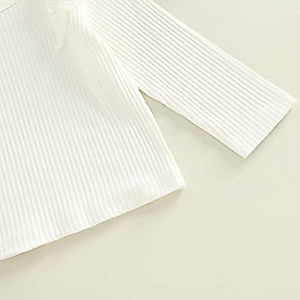 Mubineo Baby Girl Basic Plain Ruffle Long Sleeve T Shirt Corduroy Overalls Cute Clothes Outfits (White Green, 0-6 Months)