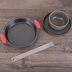 Non Stick Cake Round Pan, Deluxe Gray Carbon Steel Pan with Red Silicone Handles, Quality Metal Bakeware For Cooking & Baking Cake Loaf, Muffins & More, Compatible with Model NCSBS10S