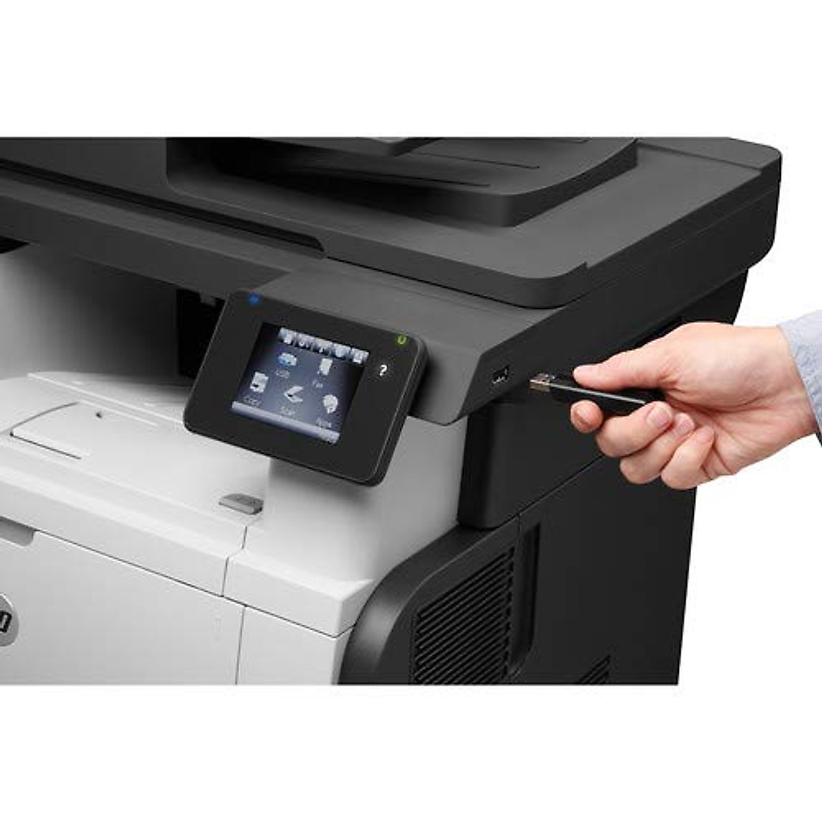 HEWLETT PACKARD Laserjet Pro M521dn All-in-One Printer (A8P79A) with Power Strip Surge Protector and Electronics Basket TM Microfiber Cleaning Cloth