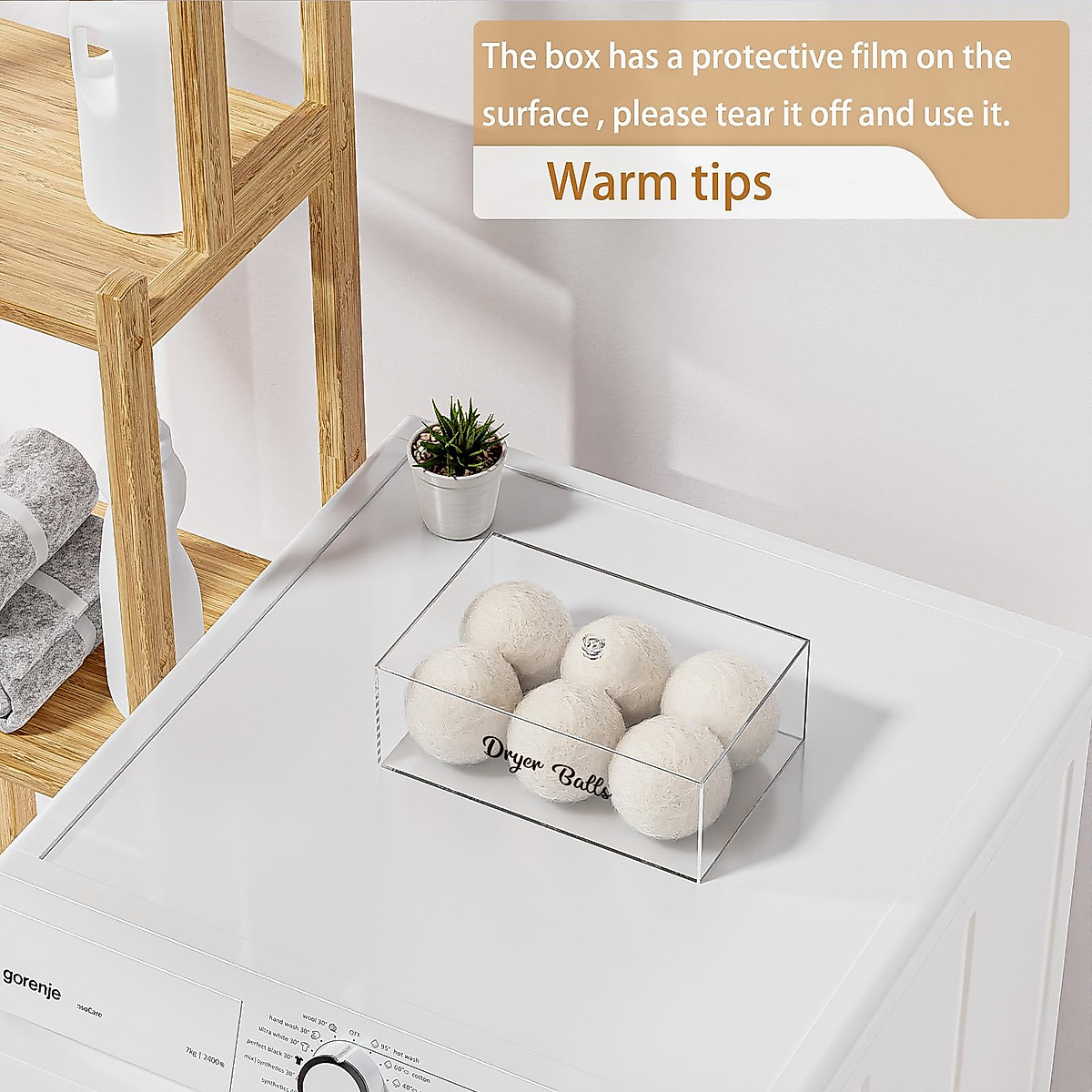 Dryer Ball Holder for Laundry Room ,Acrylic Dishwasher Pods Container with Lid,Dryer Balls Dispenser,Laundry Room Organization and storage Box for Laundry Pods,Clips,Dryer Balls and Sheets (No Balls)