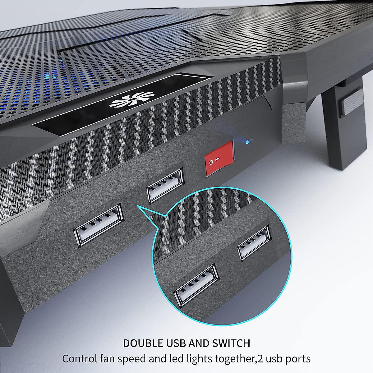 IMMOENUC Laptop Cooling Pad for Notebook Computers Under 17 Inches/Metal Gaming Notebook Radiator Bracket / 3 Silent Cooling Turbo Fans / 2 Adjustable Angles / 2 USB Ports/Blue LED Light (S3)