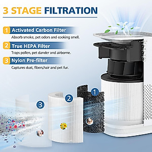 True HEPA Replacement Filter for MA Air Purifier 14/14W/14B models., 3-in-1 True HEPA Activated Carbon Filter ("14" Represents Model Rather than Height)