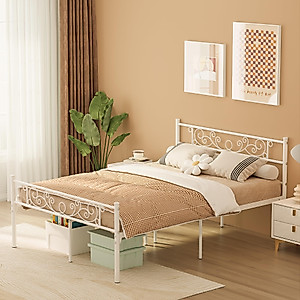 Elephance Full Size Bed Frame with Headboard and Footboard, Metal Platform Bed Frame with 14 Inch Storage Space No Box Spring Needed Easy Assembly for Adult White